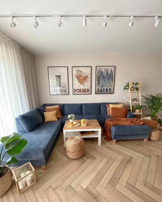 Idea de salas de estar con muebles azules - SALA COMEDOR
