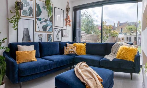 Idea de salas de estar con muebles azules - SALA COMEDOR