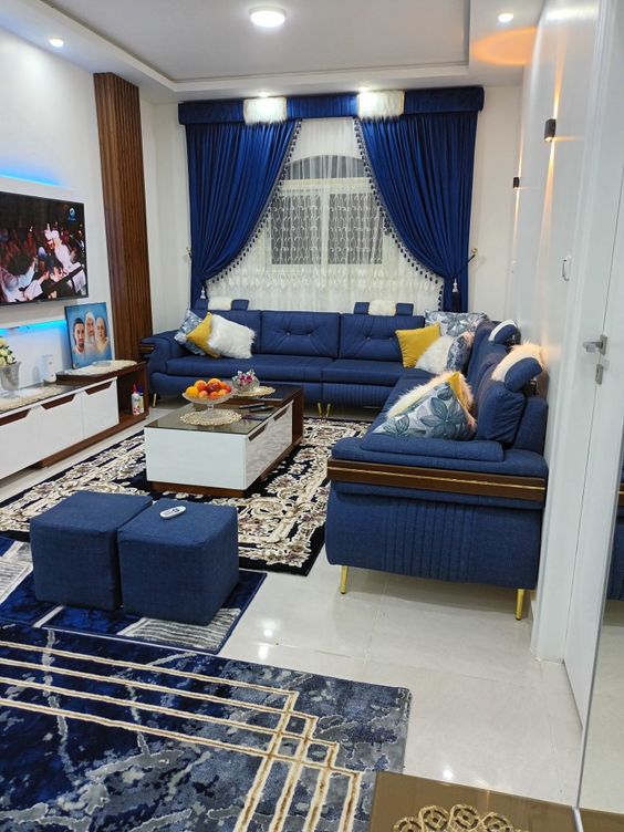 Idea de salas de estar con muebles azules - SALA COMEDOR