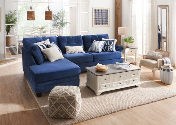 Idea de salas de estar con muebles azules - SALA COMEDOR