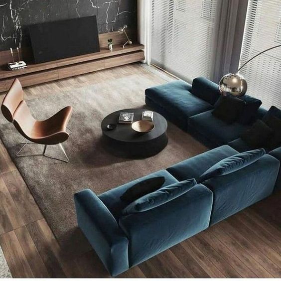 Idea de salas de estar con muebles azules - SALA COMEDOR