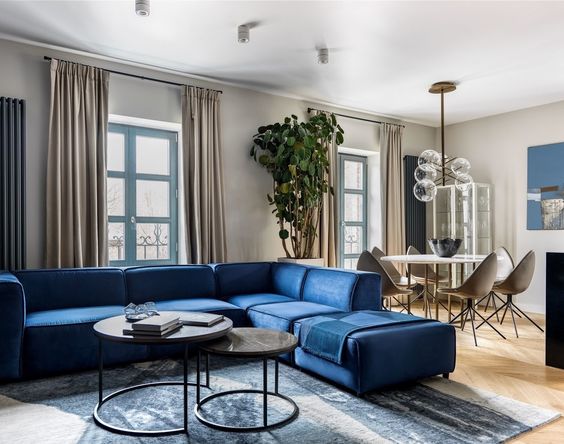 Idea de salas de estar con muebles azules - SALA COMEDOR