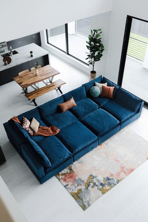 Idea de salas de estar con muebles azules - SALA COMEDOR