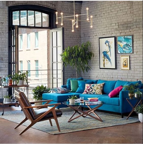 Idea de salas de estar con muebles azules - SALA COMEDOR