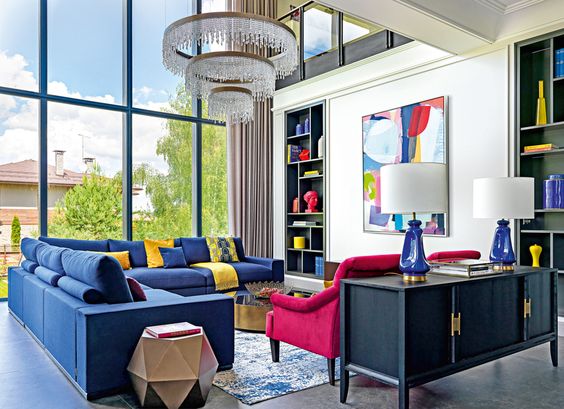 Idea de salas de estar con muebles azules - SALA COMEDOR